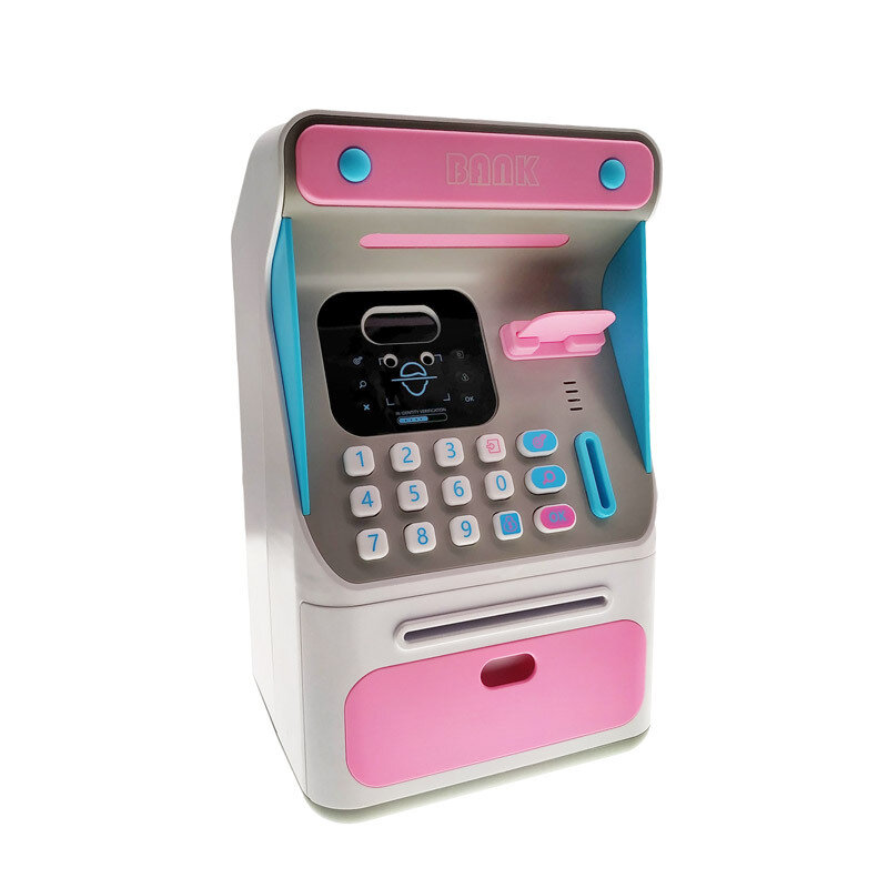 Электронная копилка для девочек с функцией распознавания лица, блокировкой паролем и музыкой — симпатичный сейф в стиле банкомата с автоматическим всасыванием купюр, 16 x 14 x 26,5 см