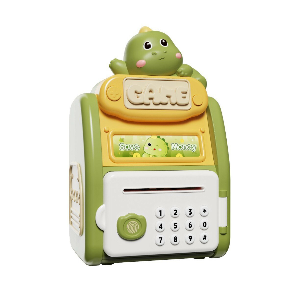 Детская мультипликационная копилка с паролем – пластиковый банкомат-копилка с датчиком отпечатков пальцев и автоматической вставкой купюр, электронный сейф (26,8 x 16,2 x 13,8 см)