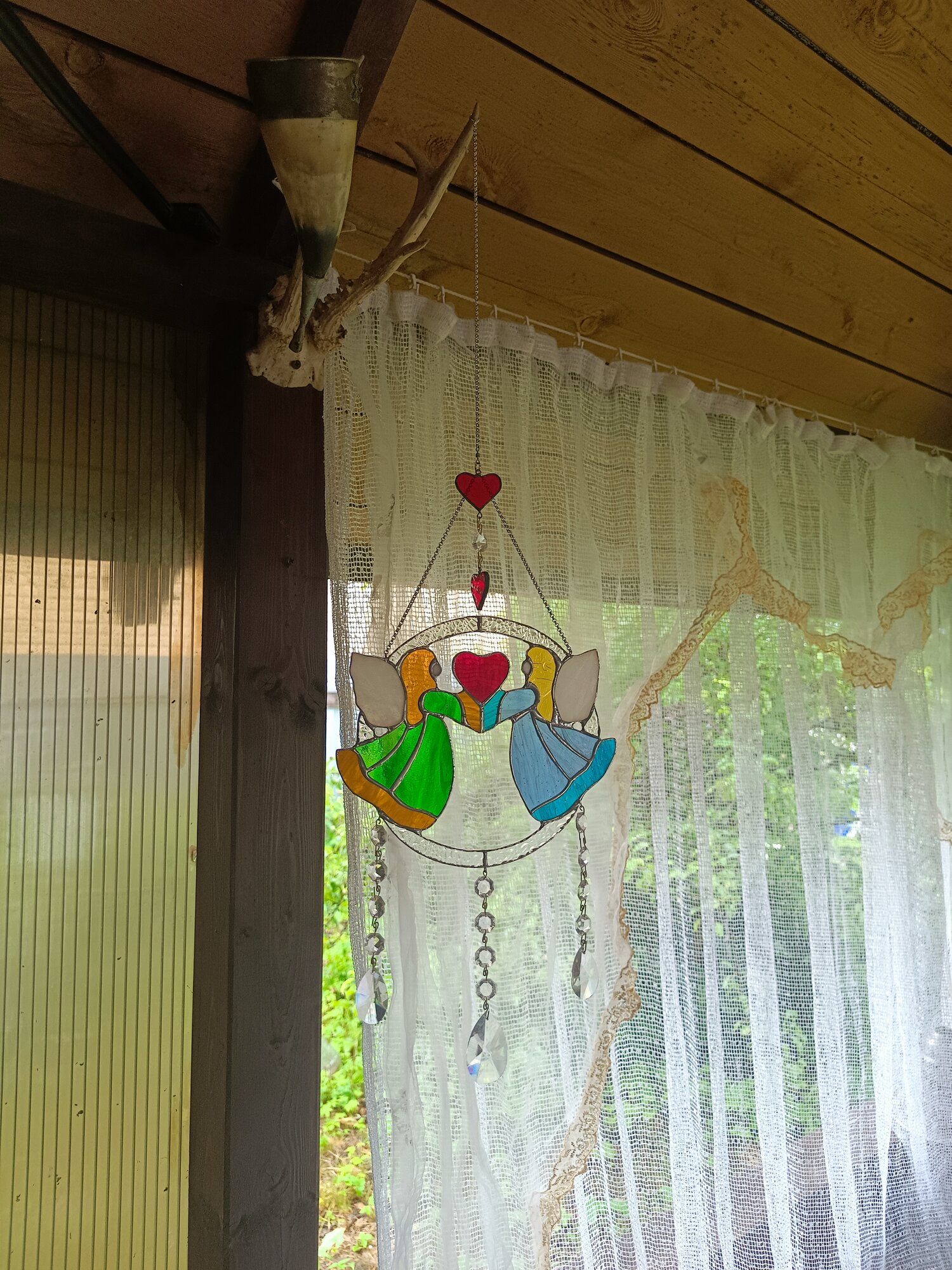 Ловец солнца. Стекло тиффани. Ангелочки с сердцем.