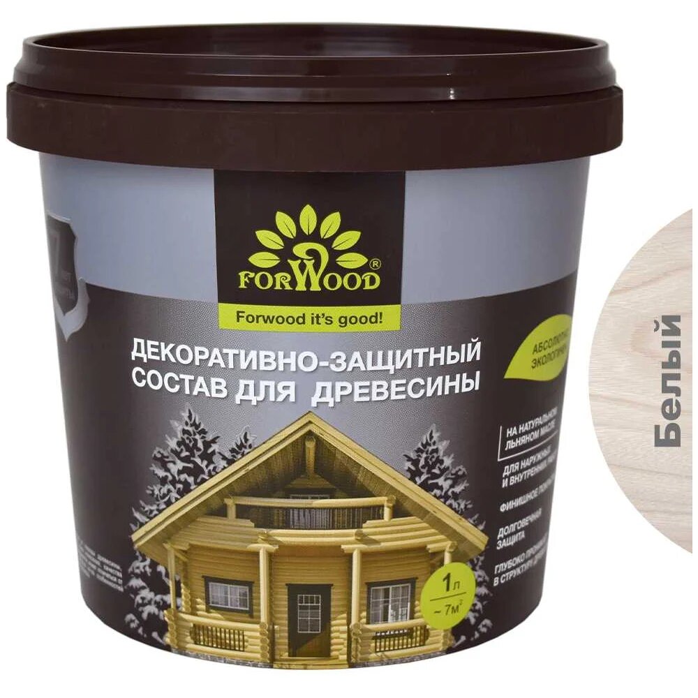 Декоративно-защитный состав для древесины Forwood ВДПФ-1601 белый, 1 л 4630058024084