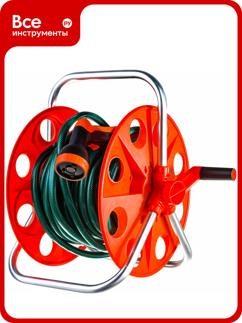 Катушка для шланга на подставке Gigant GR-03, Имеет удобную складную рукоятку для скручивания и раскручивания шланга