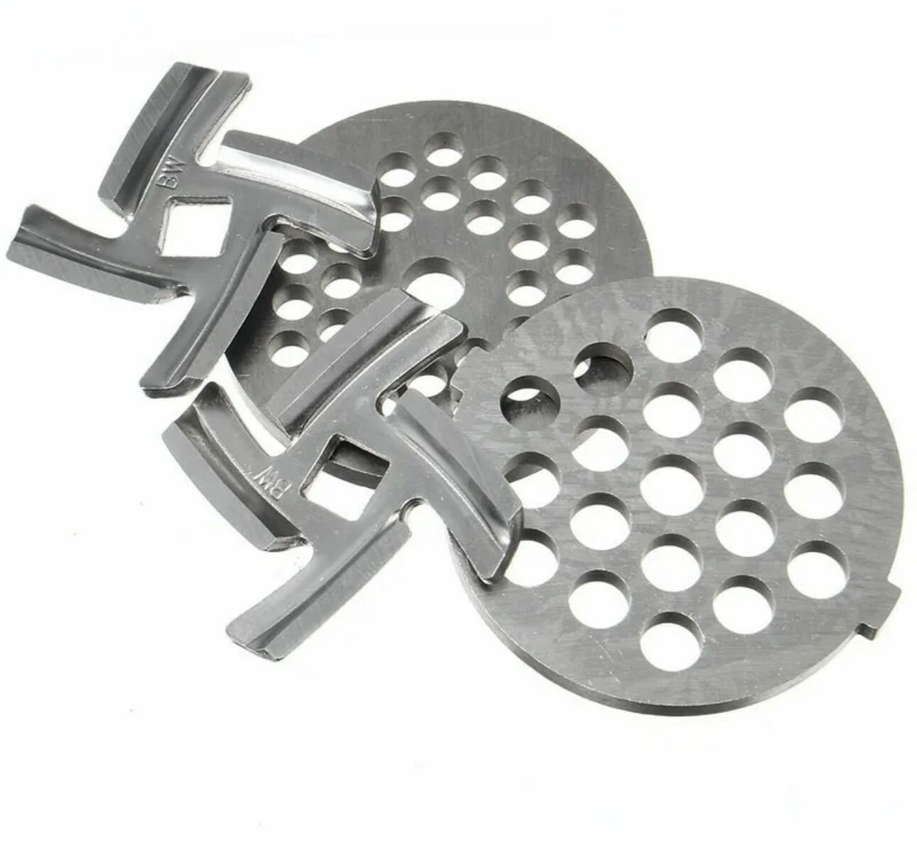 Базовый набор для мясорубок Mystery, Redmond, Vitek, Scarlett и др. (2ножа под кв. 8мм, 2 решетки Д-54 мм, с ушками) 4 в 1