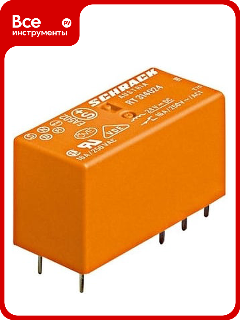 Реле, Schrack, силовое Schrack Technik PCB 1 перекл. конт, 12A, 24V DC, 3,5mm артикул Австрия RT114024, постоянного