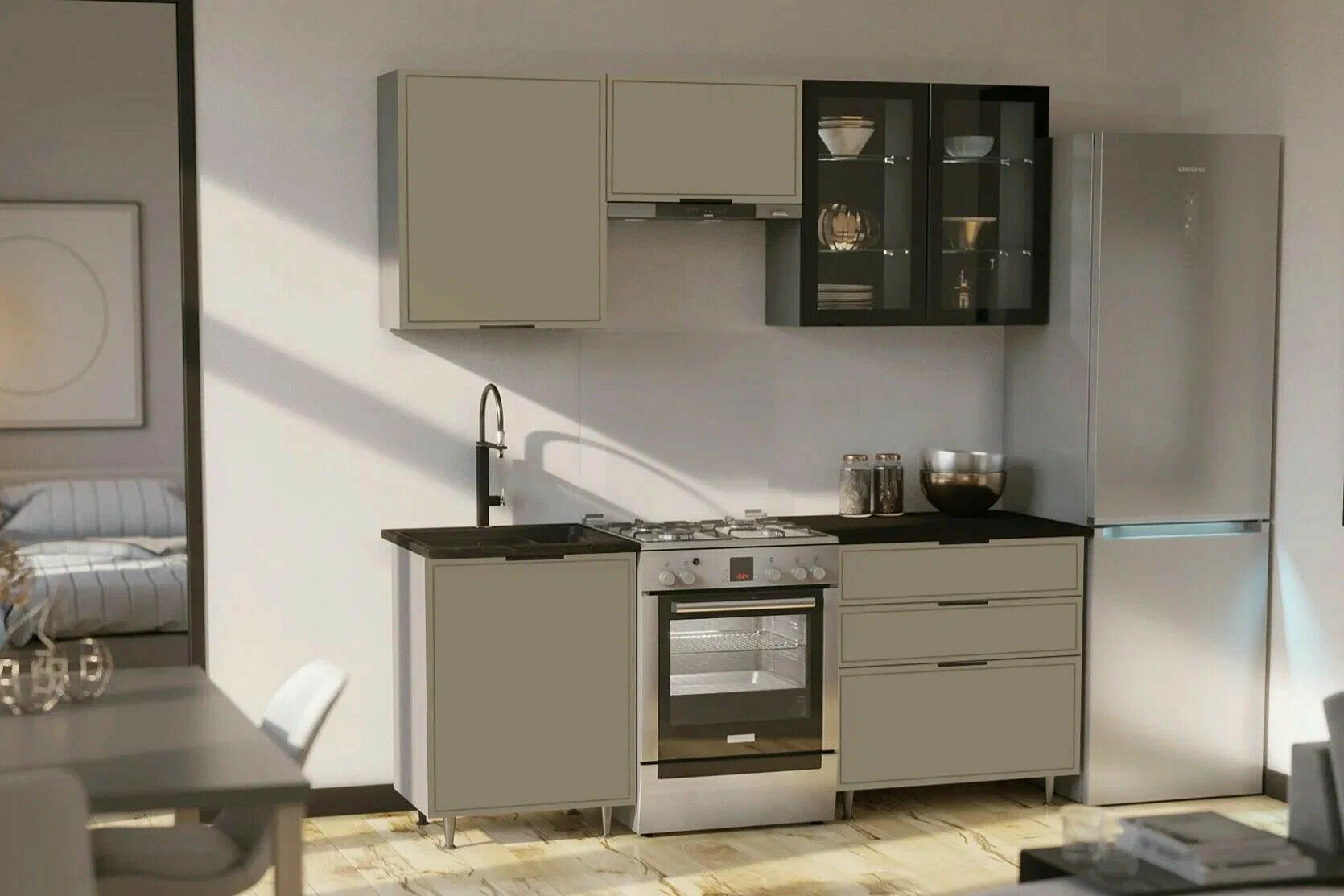 Кухня Николь 2,0м Копановка №2 Холст латте, Гранит / Кастилло темный