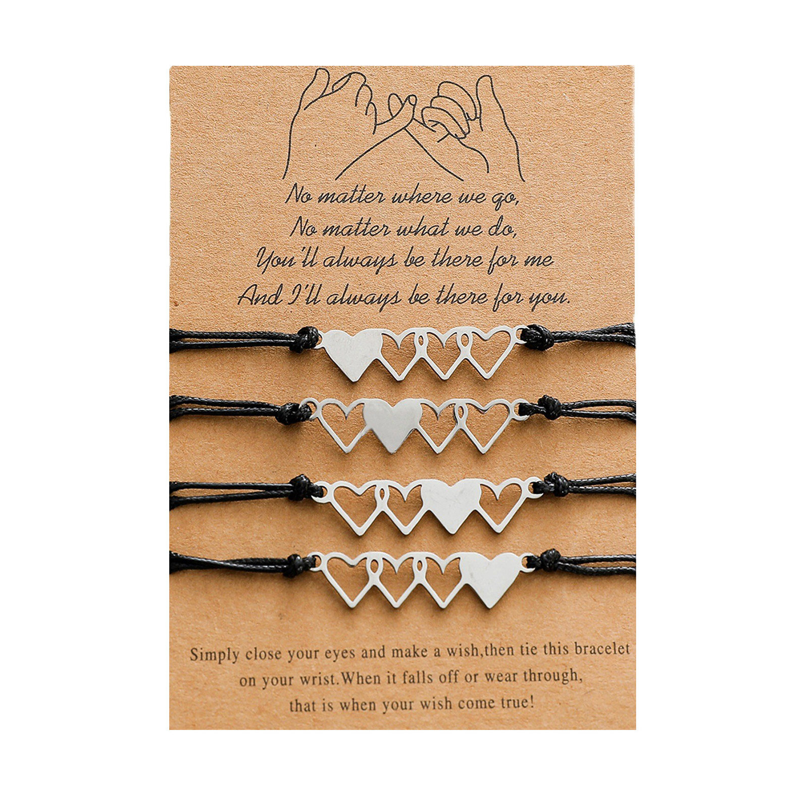 Браслет с Любовной Открыткой Европейский и Американский Креативный Браслет из Восковой Веревки в форме Сердца из Нержавеющей Стали, Плетеный Браслет из 4 Частей