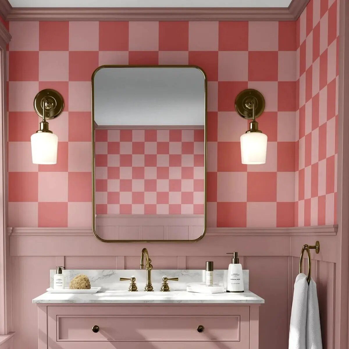 Розовые современные негабаритные клетчатые обои, обои для ванных комнат, розовое и коралловое внутреннее настенное покрытие, 50*300, Peel and Stick, 50cm x 300cm