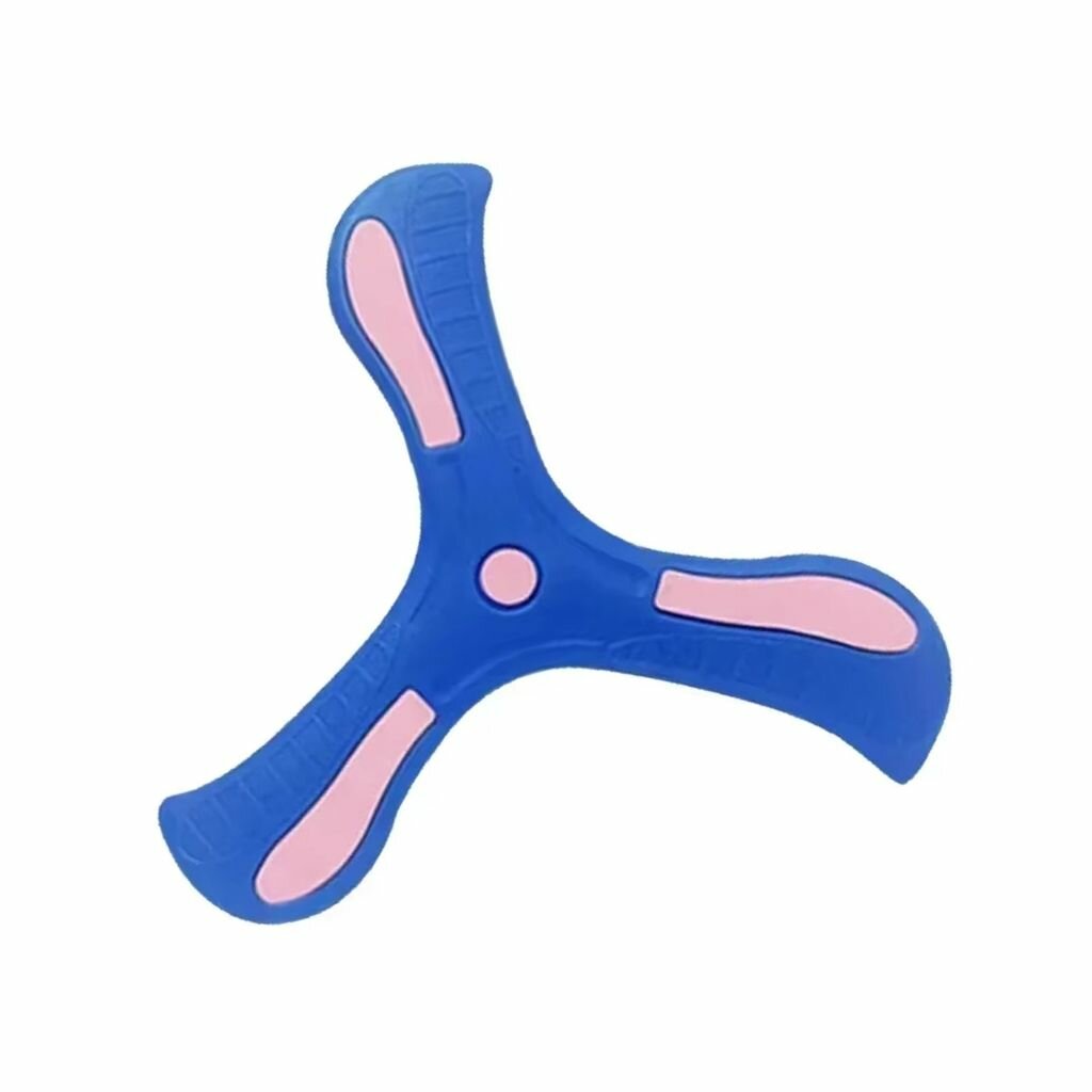 Детский трехлистный бумеранг для метания руками из мягкой резины синего цвета