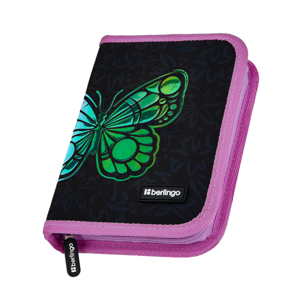 Пенал 1 отделение, 200*140*40 Berlingo "Butterfly Effect", дополнительная откидная секция, полиэстер, 379592