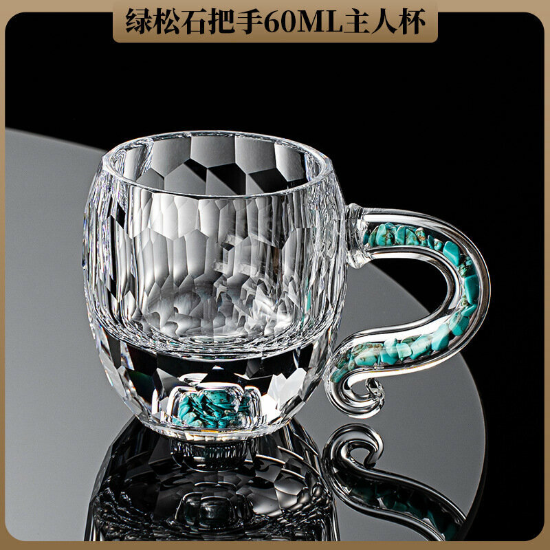 Высококачественная бирюзовая чашка для чая для женщин, утолщенная граненая чашка с высоким эстетическим дизайном для офиса, хрустальная чашка для дегустации, чашка для чая