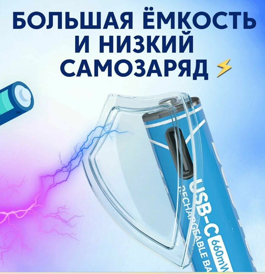 Аккумуляторная батарейка Beston (АА) 1300mAh, 1.5V с зарядкой Type-C 2 шт.