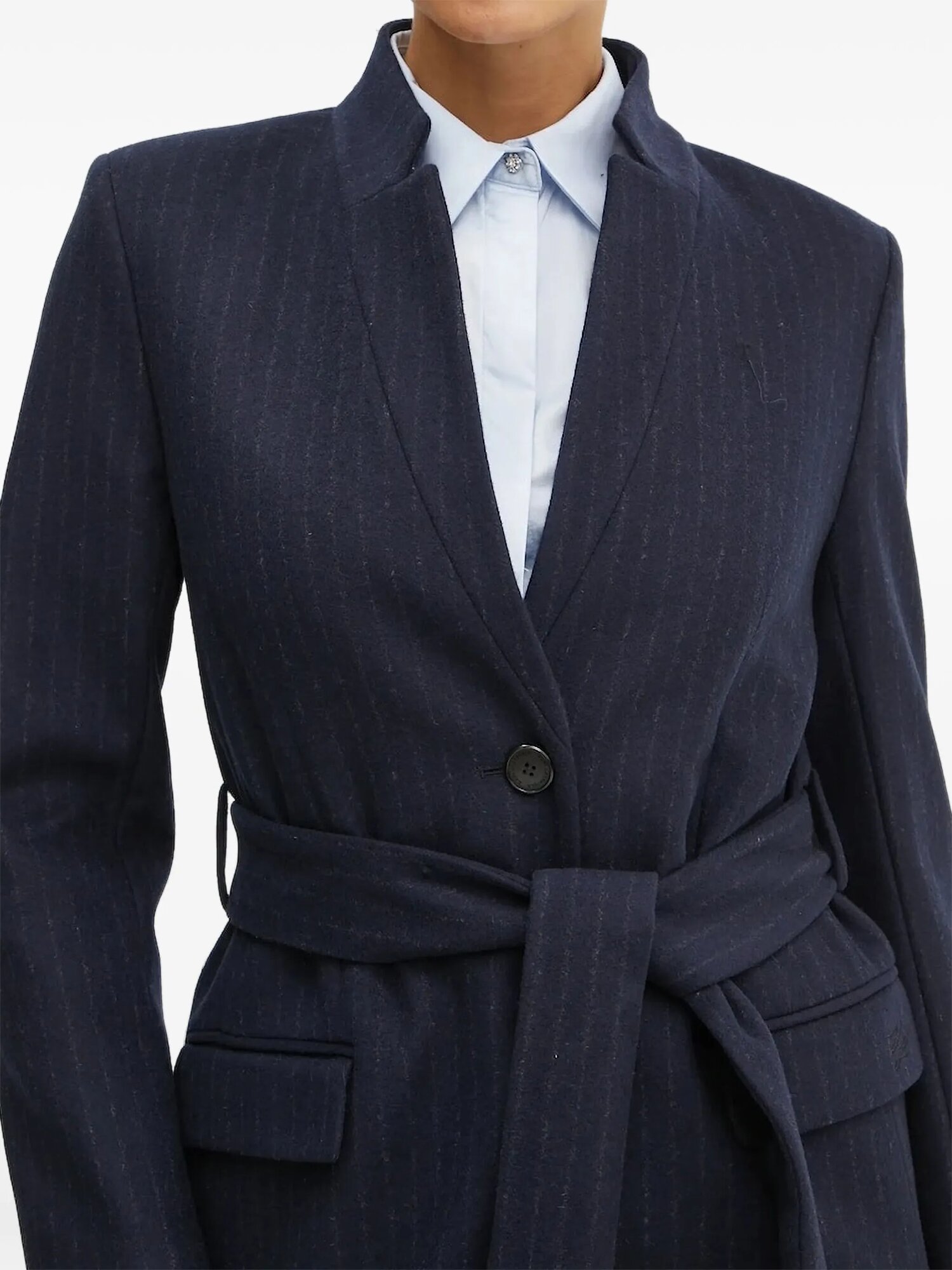 Пальто Karl Lagerfeld Pinstripe belted coat, размер 42 — фото 1