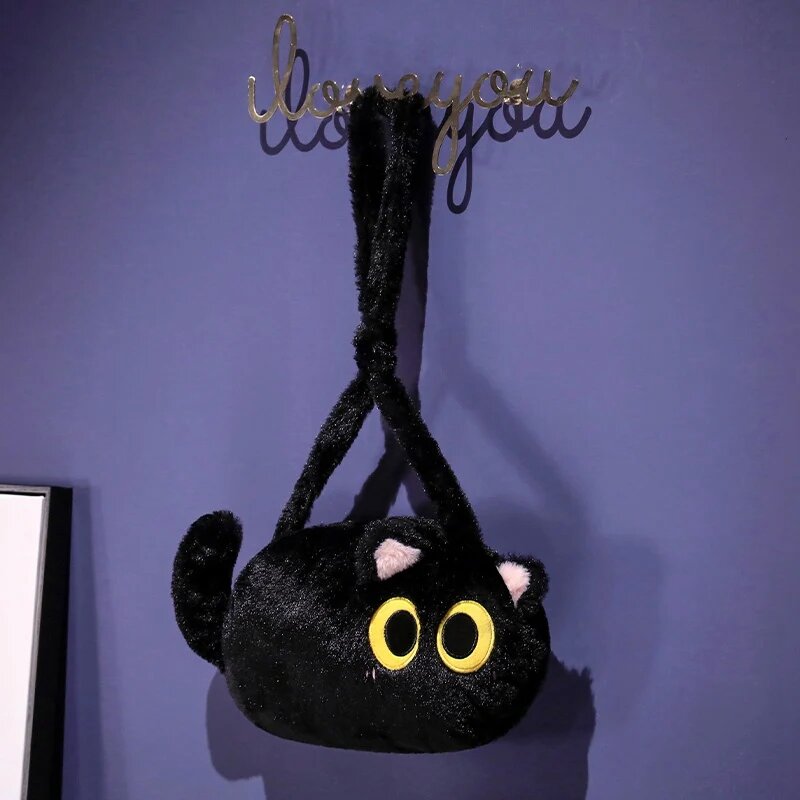 Kawaii Big Eyes Cat Bag Женщины мультфильм плюшевой сумки для плеча для женщин Новый мешок для кроссбука телефон Косметический кошелек подарок на день рождения, black, SKU02945