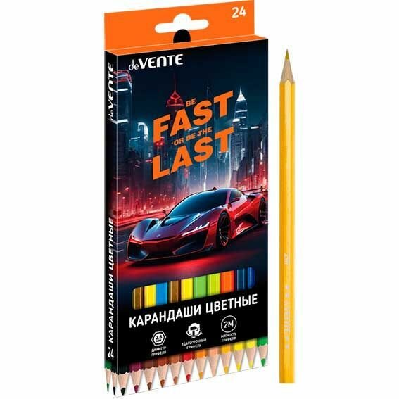 Цветные карандаши deVENTE "Fast Or Last", 24 оттенка, шестигранные, 2М, диаметр грифеля 2,8 мм, в коробке