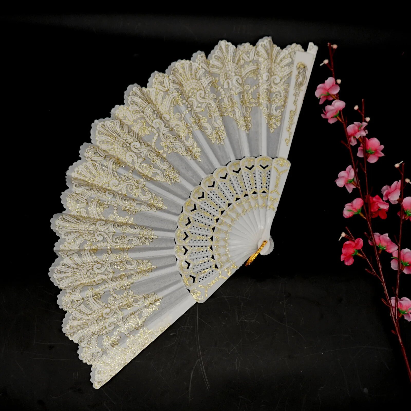Складной веер из шелка Испанский стиль Белый, 1PC white