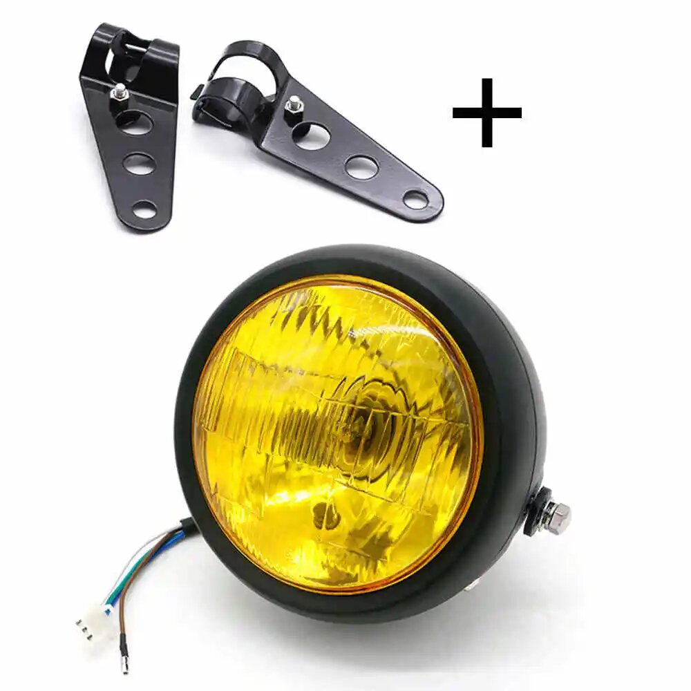 Винтажная фара для мотоцикла Sportster Chopper Bobber, ретро мотоцикл Cafe Racer Royal Enfield Scrambler, передняя фара Black-amber-bracket