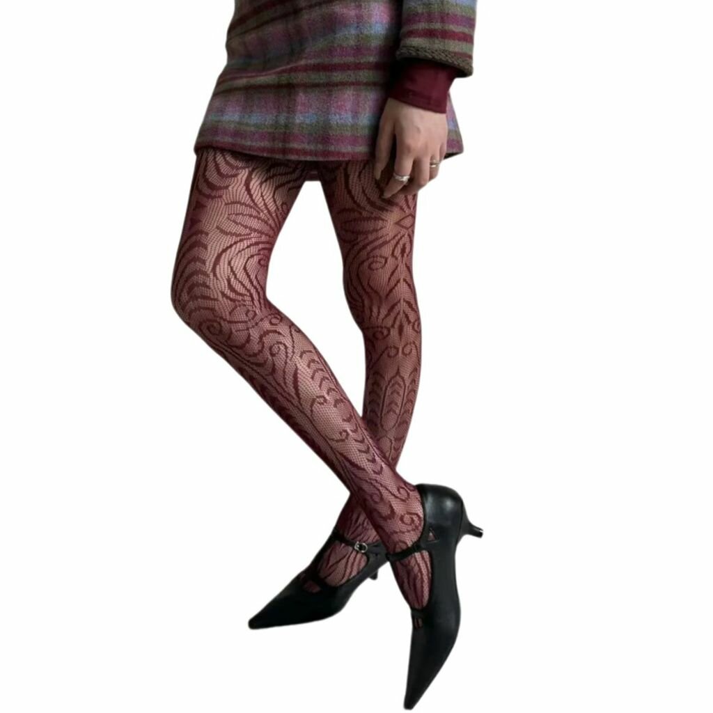 Колготки с ажурными носками из полого кружева-красный