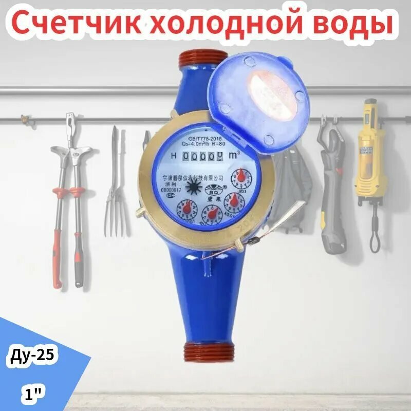 Счетчик Декаст Ду-25 крыльчатый 1 ", мокроходный с глицерином, для холодной воды, Общая длина 225 мм