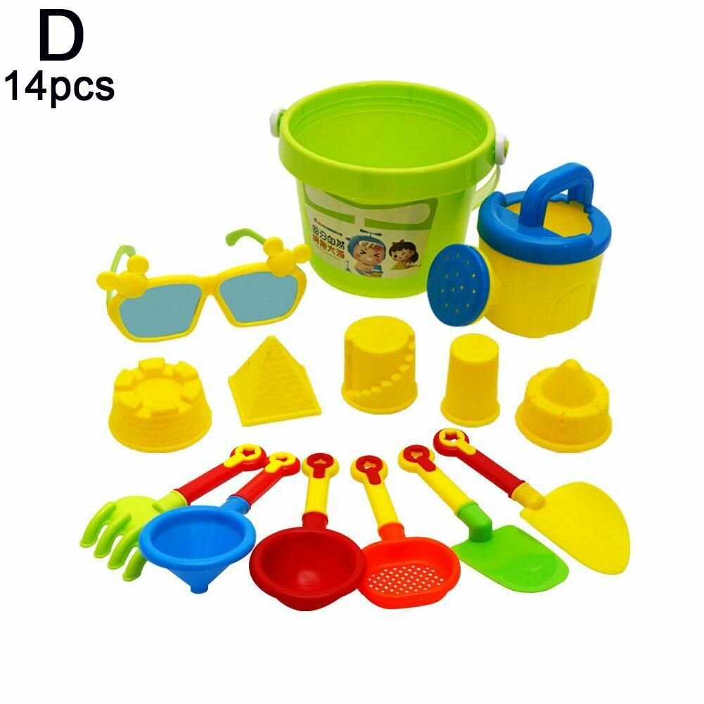 Детский набор для песочницы 14 предметов, Ведро для детских пляжных игрушек (для мальчиков, для девочек, ведерко, сито, совочек, arroseur, 14 формочки)