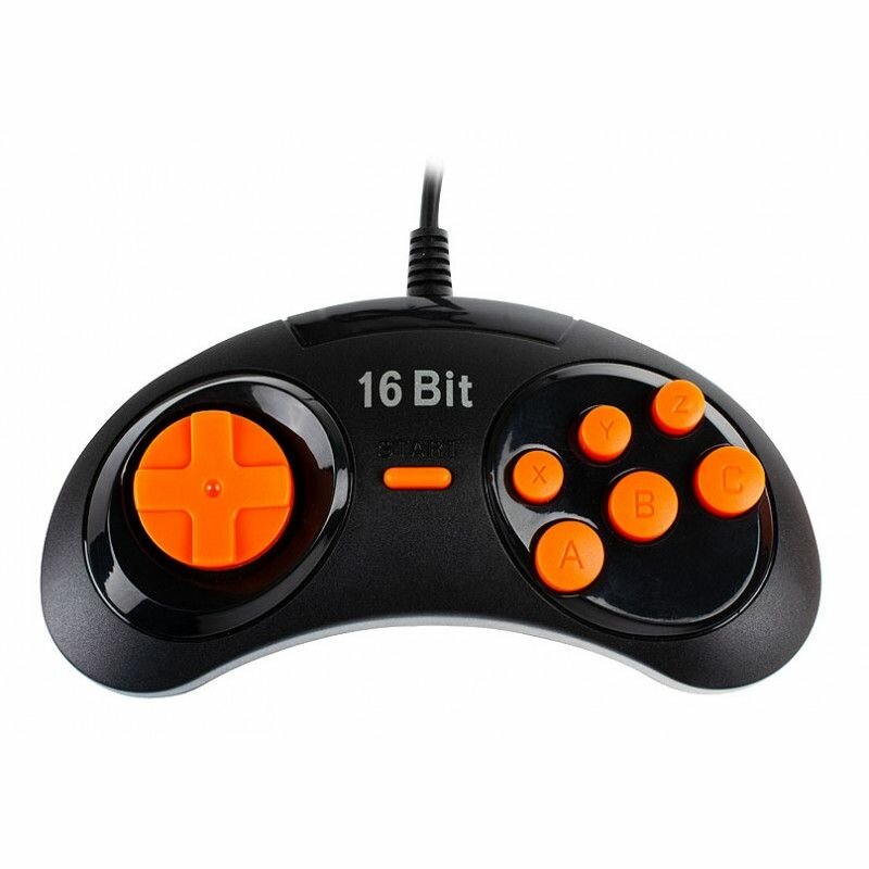 Джойстик 16-bit (Sega) черный с оранж. кнопками