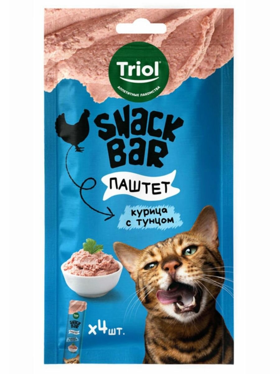 Корм для кошек влажный паштет из курицы с тунцом Triol SNACK BAR, 40 гр