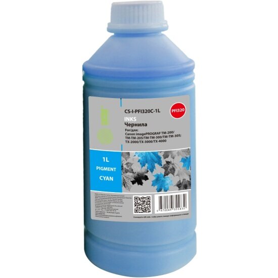 Чернила Cactus CS-I-PFI320C-1L PFI-320/ PFI-120 голубой 1000мл для Canon imagePROGRAF TM-200/TM-205/TM-250/TM-255/TM-300/TM-305/TM-350/TM-355 2891C001