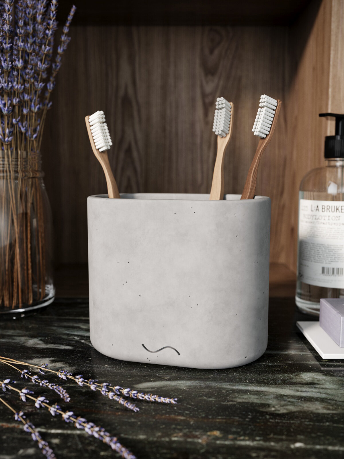 Стакан для зубных щеток, стакан для ванной Astrid Duo, 12.5х8.5х10 см, бетон, серый матовый