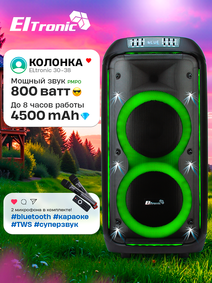 Портативная колонка ELTRONIC 30-38 CRAZY BOX, 2микрофона, блютус , FM радио, с TWS