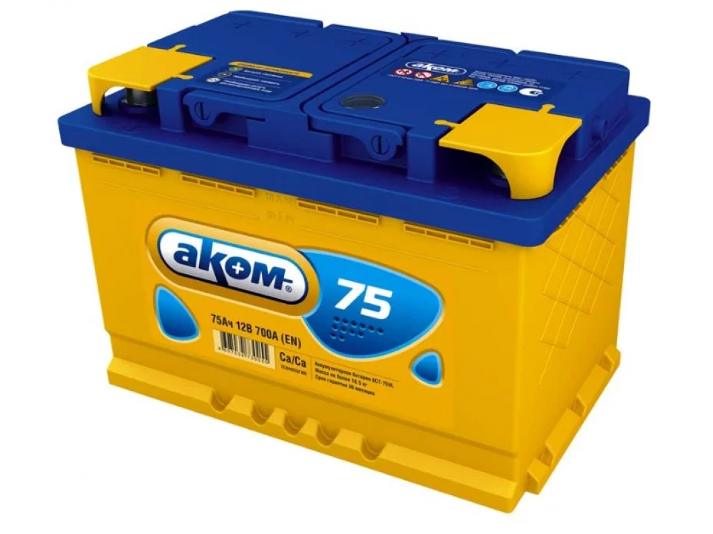 Аккумулятор аком 75 а/ч прямая l+ 278x175x190 en750 а