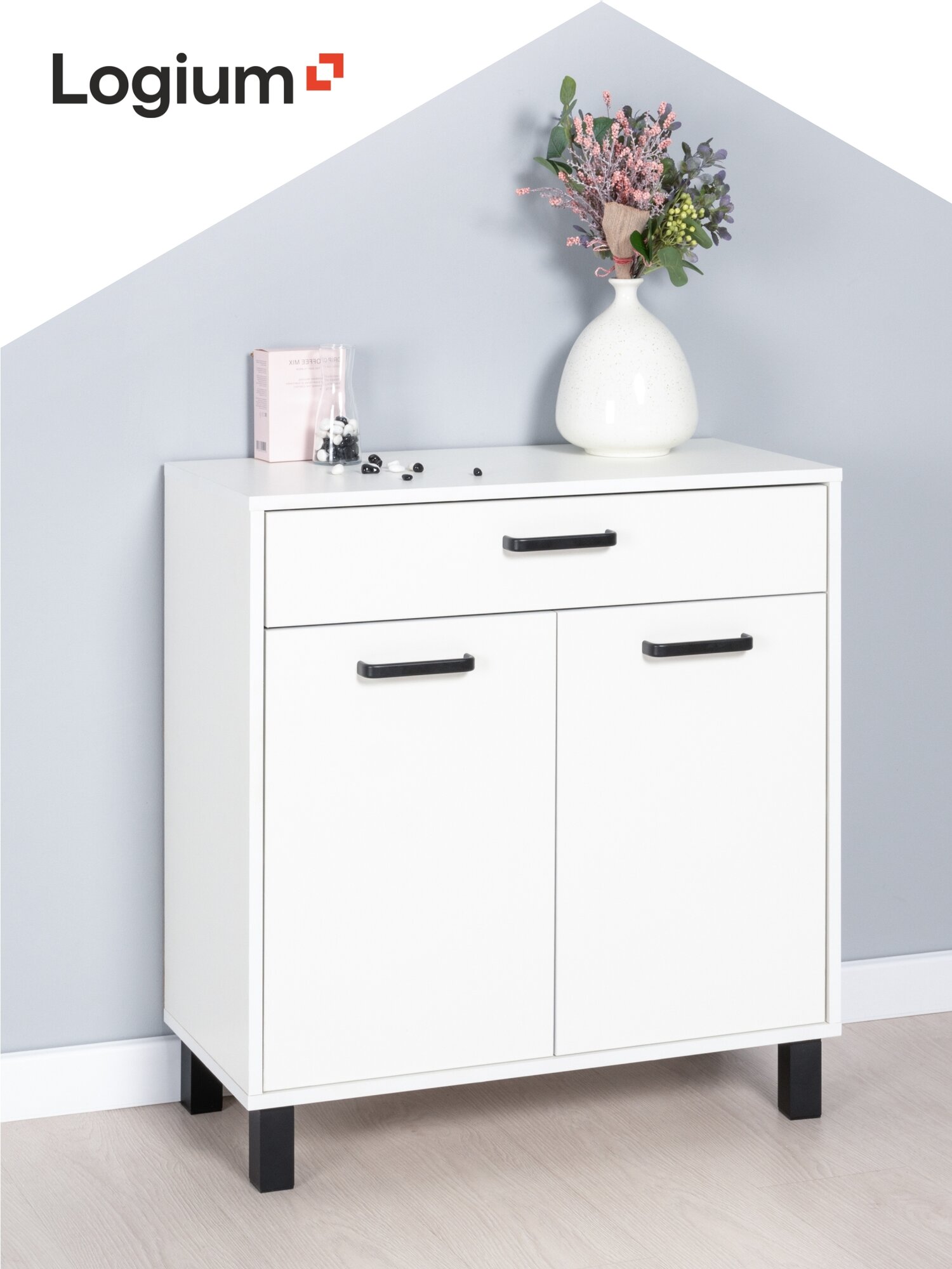 Комод для вещей 74,2 х 33,8 х 77,7см, Стронг 13.310.02, лофт, для спальни и прихожей, белый шагрень