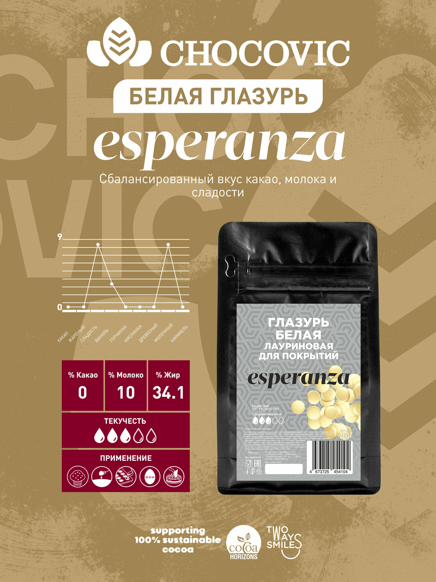Глазурь белая для покрытий Esperanza Chocovic (Чоковик) 0,2 кг