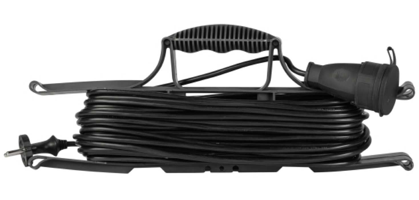 Удлинитель силовой на рамке ЭРА Greenline FR-10-30m без заземления, провод ПВС 2х1мм2, черный, 1 штепсельное гнездо, 30м, Б0065149 / электрика