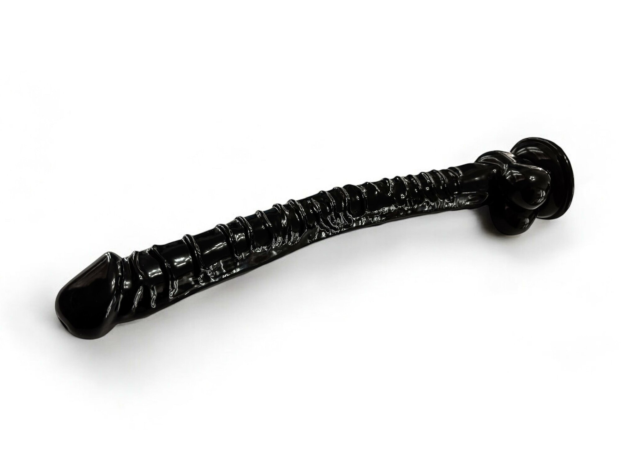 Черный длинный фаллос на присоске с длиной 4 см и диаметром 4,2 см из ПВХ