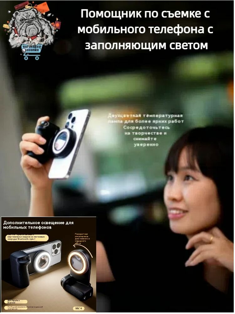 Мобильный световой фонарь; 5 уровней регулировки яркости, с селфи-камерой, время работы 5 часов; черный