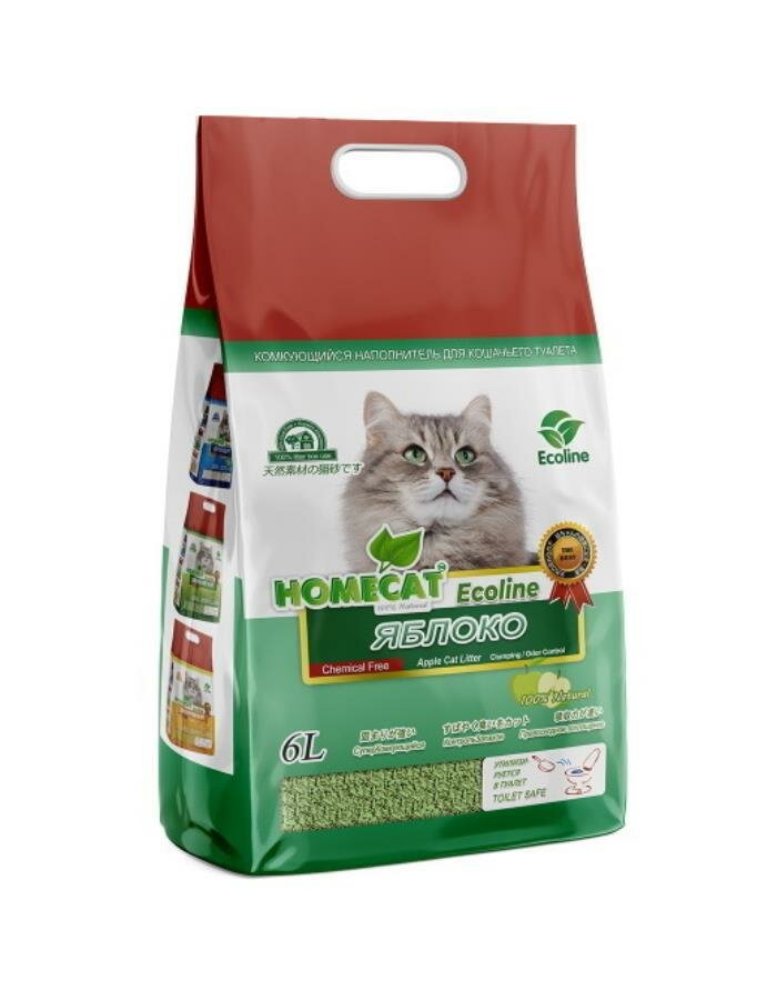 HOMECAT Эколайн Яблоко комкующийся наполнитель для кошачьих туалетов с ароматом яблока 6л