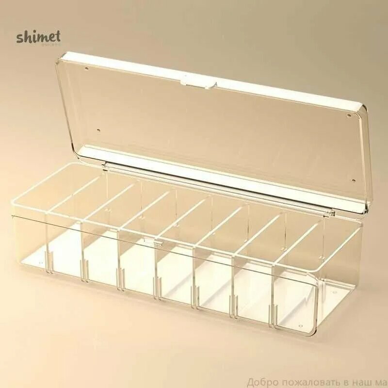 Прозрачный пластиковый органайзер для проводов 265×100×75 мм 7 отсеков съемные перегородки стяжки для кабелей