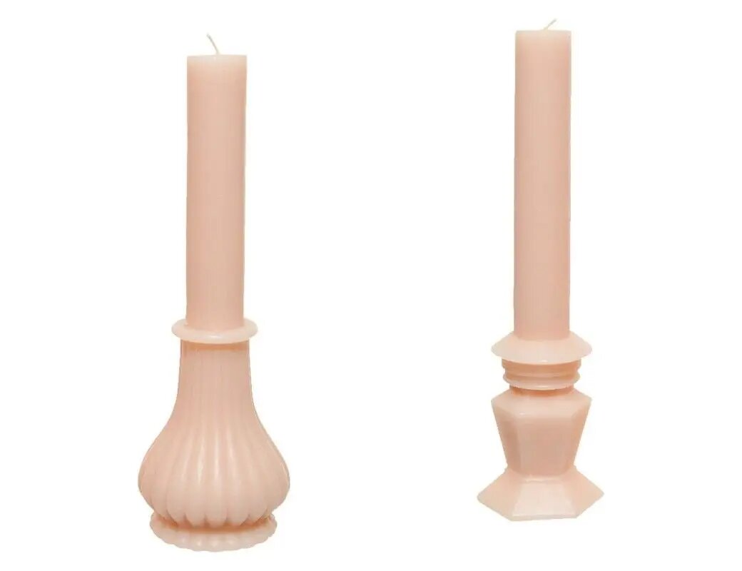 Декоративная свеча античное изящество с гранёным основанием, нежно-розовая, парафин, 25 см, Kaemingk