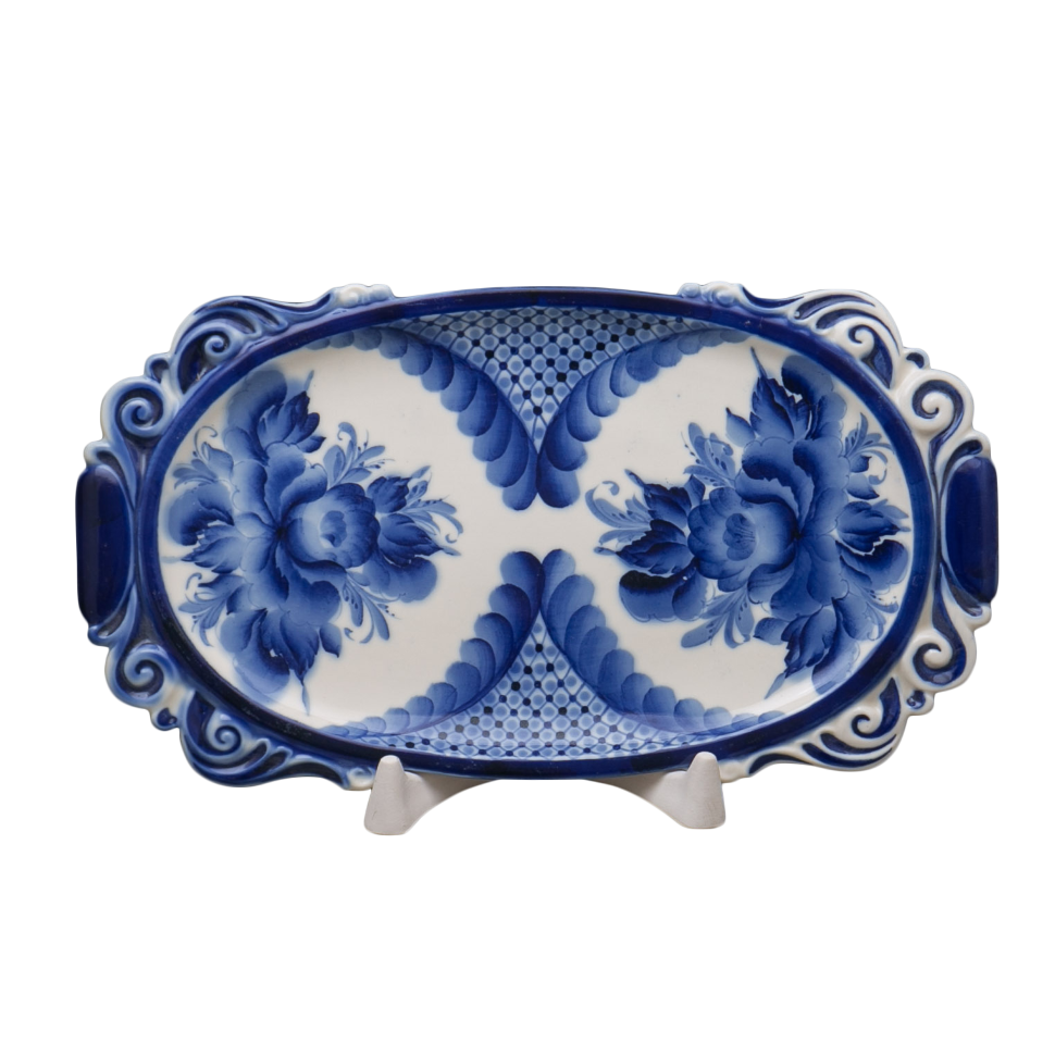 Блюдо "Садко" (бел, роспись кобальт)