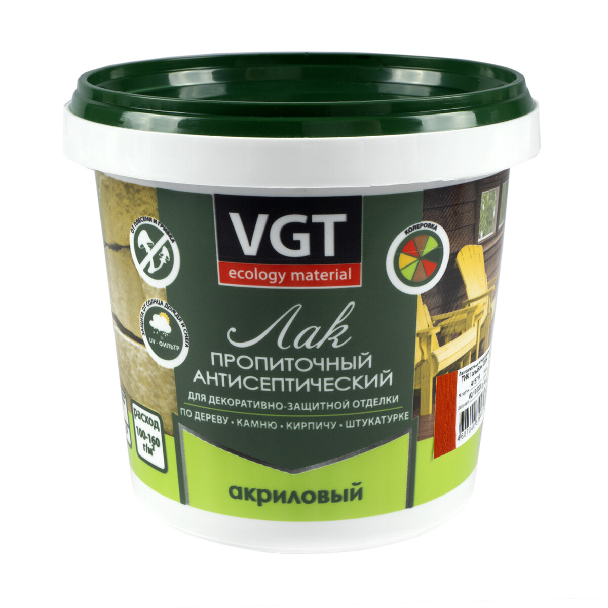 Лак пропиточный VGT антисептический, акриловый, тик, 0.9 кг