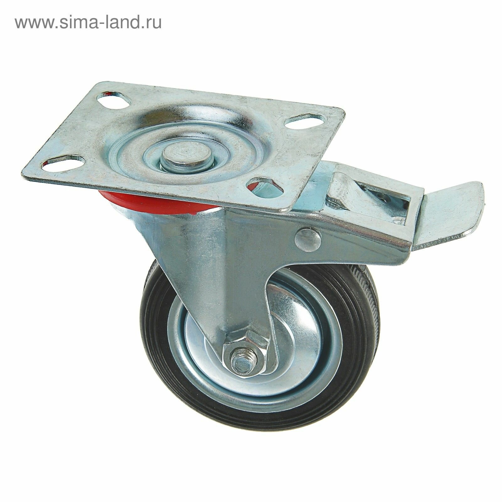 Колесо для транспортных тележек, d 75 мм, на площадке, со стопором, 4 шт