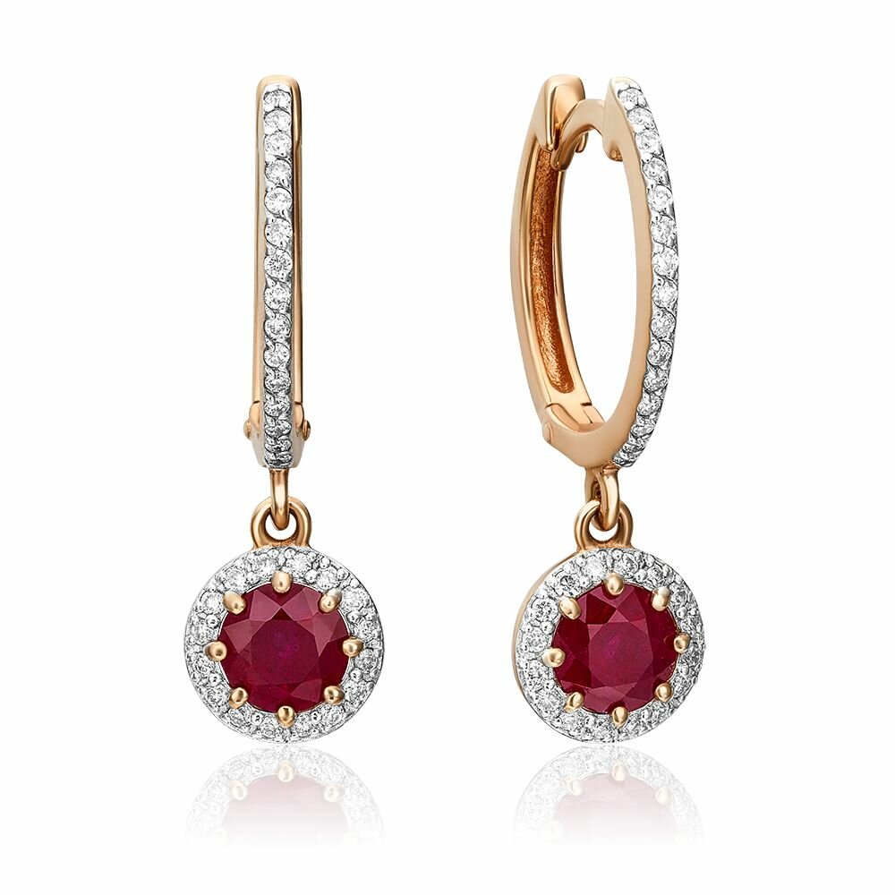Серьги, красное золото, 585 проба, бриллиант, рубин
