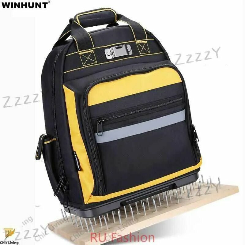 Рюкзак для инструмента, с пластиковым дном, чёрный/жёлтый, Оксфорд 600