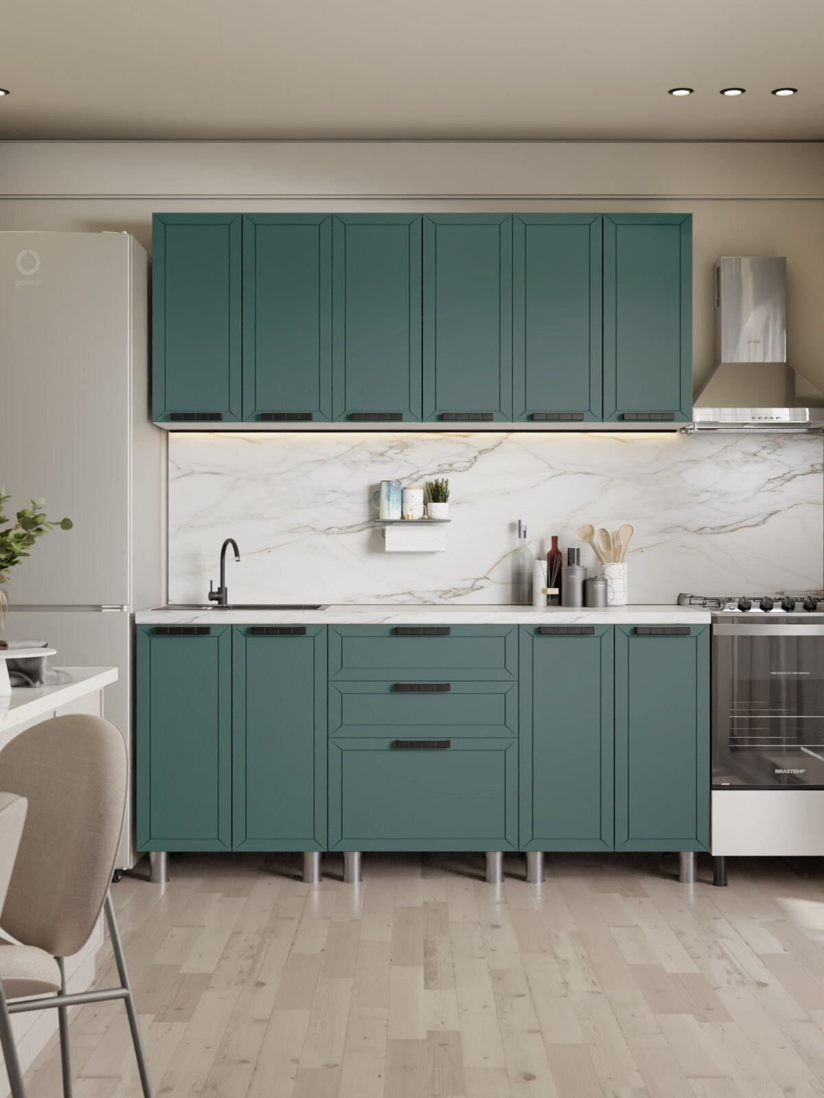 Кухонный гарнитур «Линда» 1,8м, прямой, со столешницей, мебель для кухни, без мойки, изумруд