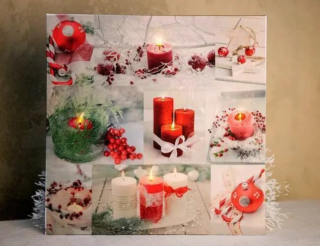 Светящееся настенное панно праздничное ассорти с LED-огнями, 50x50 см, батарейки, Kaemingk