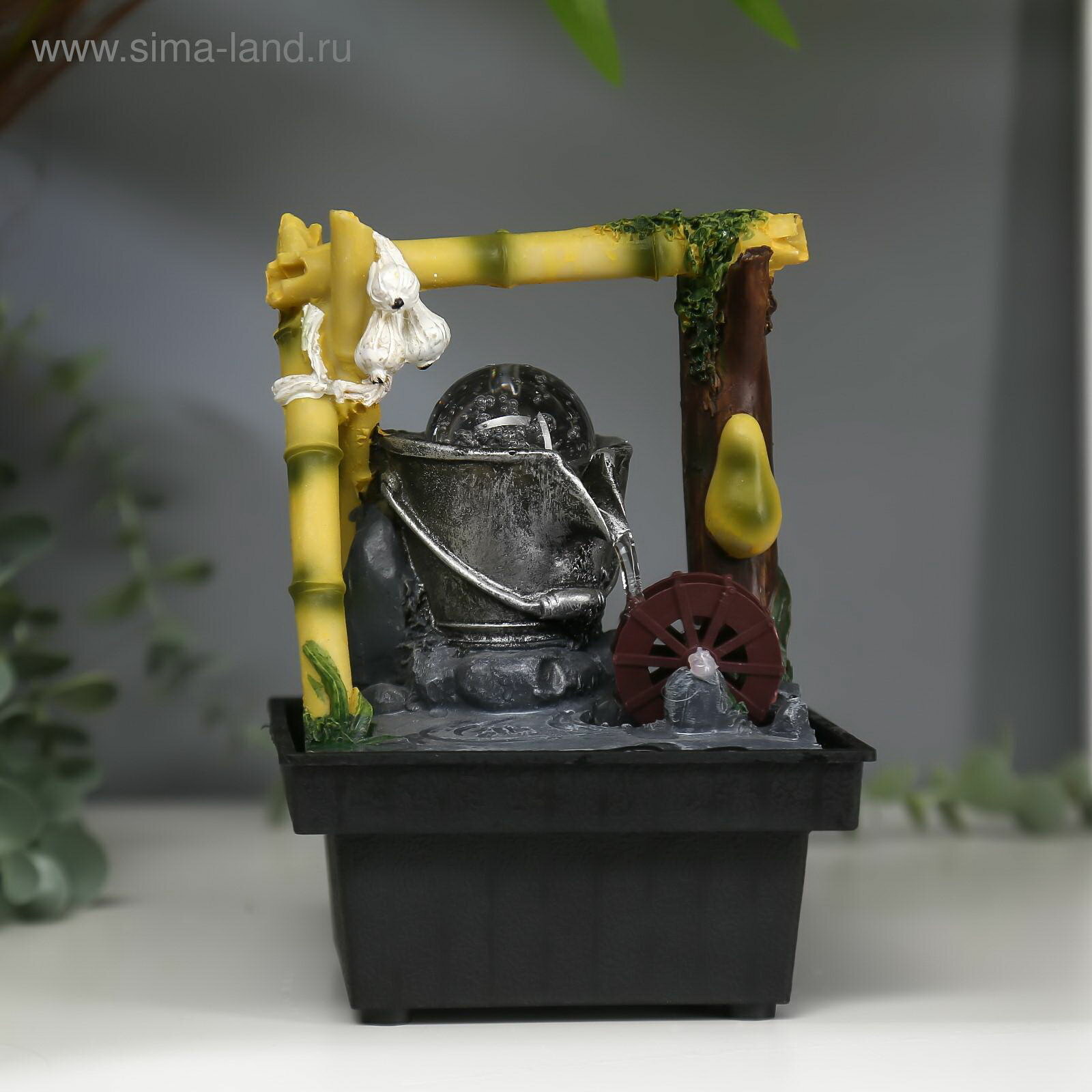 Фонтан настольный "Водяная мельница из бамбука", от сети, 18x12x12 см