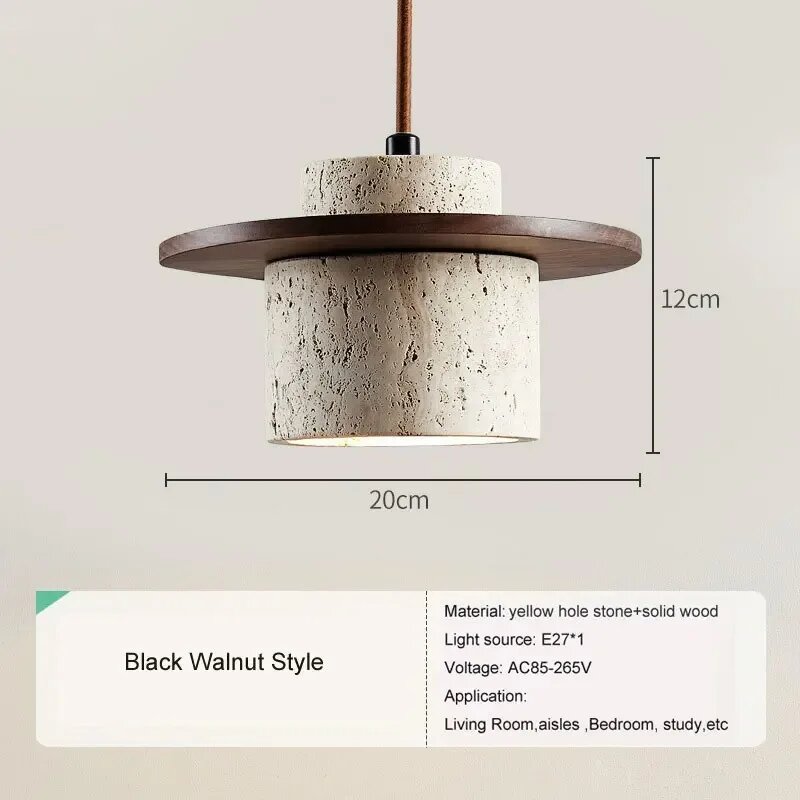 Подвесной светильник YEBMLP, орех, желтый травертин, Walnut wood color, Warm Light, Коричневый