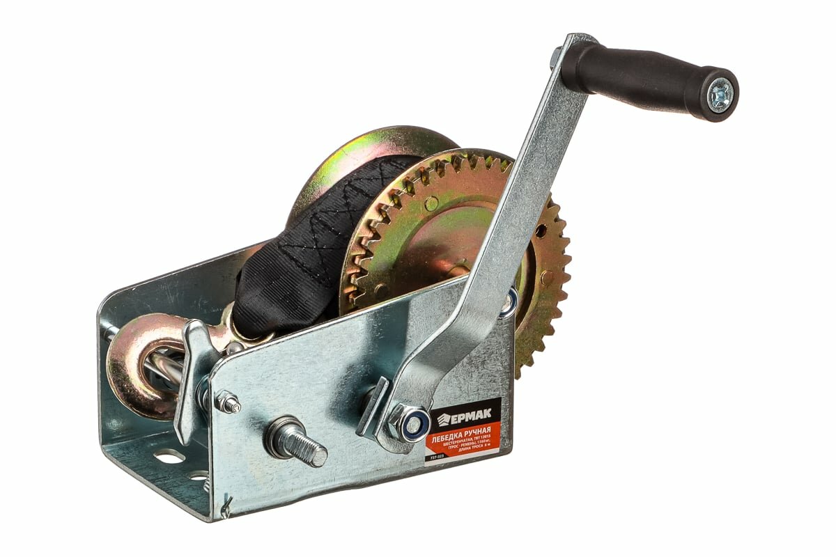 Лебедка ручная шестеренчатая ермак TRT 1301S (трос - ремень) 1360кг, длина троса 8м 737-023
