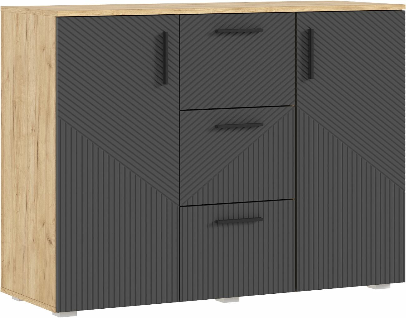 Сильвия Комод 3 ящика 2 двери (1200) (Браш Графит, Дуб Крафт) (Миф)