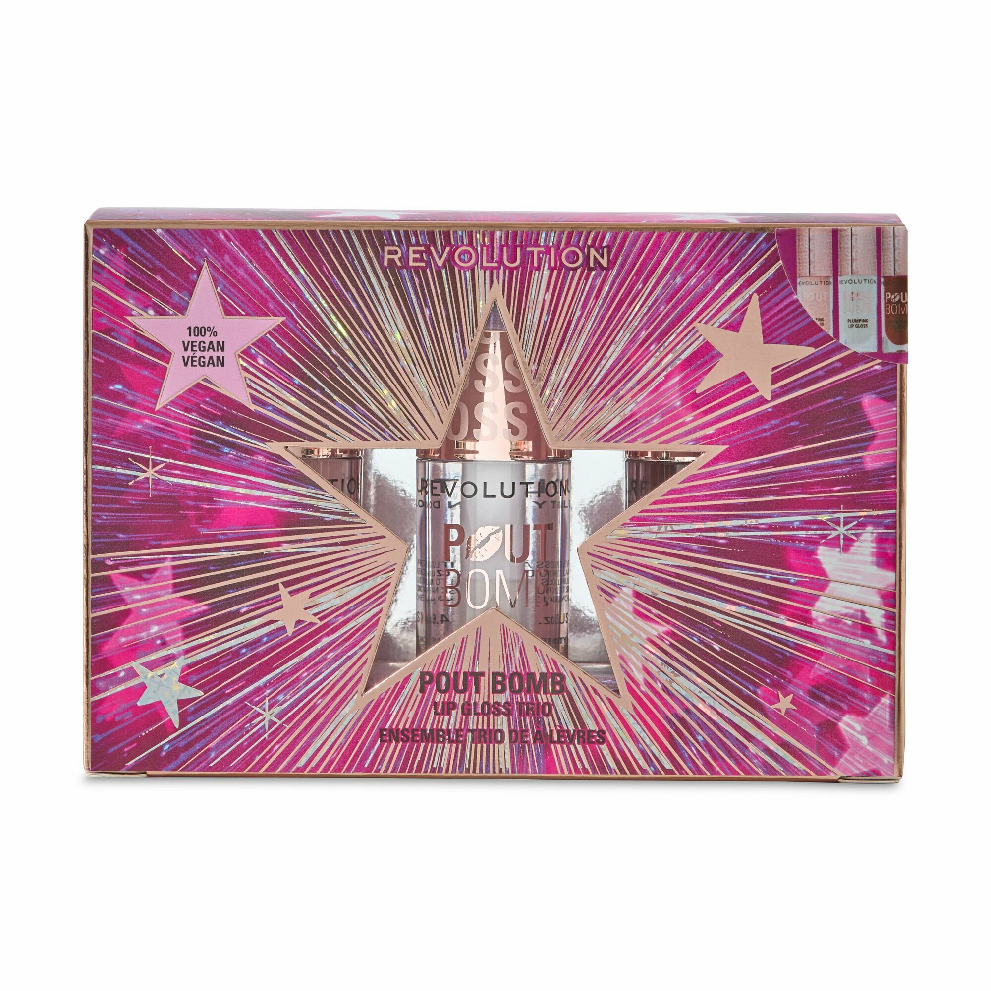 Makeup Revolution Набор блесков для губ Revolution Pout Bomb Plumping Lip Gloss Trio Gift Set