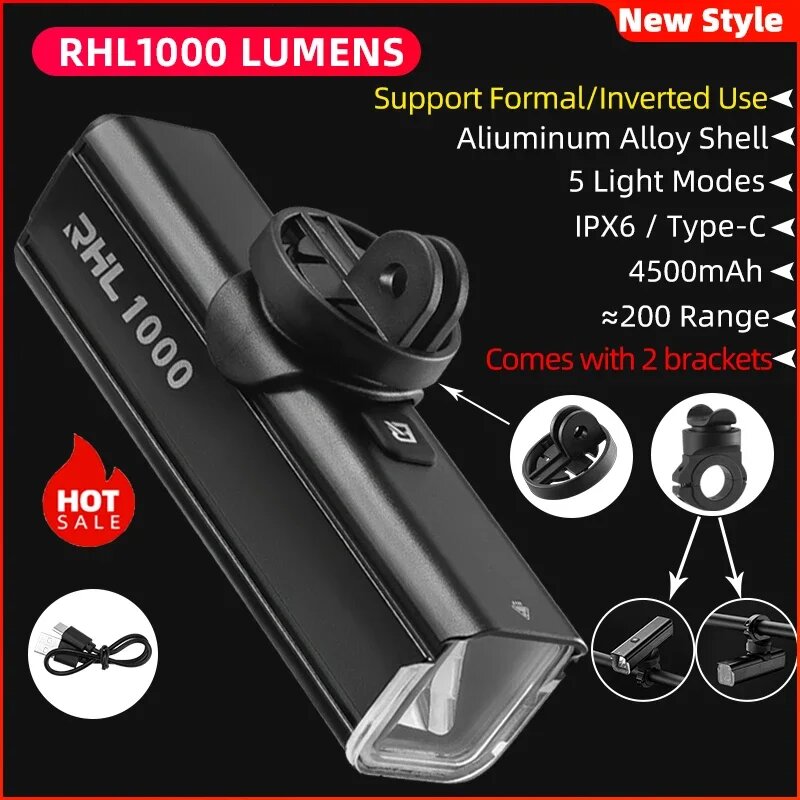 ROCKBROS RHL1000 Фонарь для велосипеда 1000lm Черный RHL1000