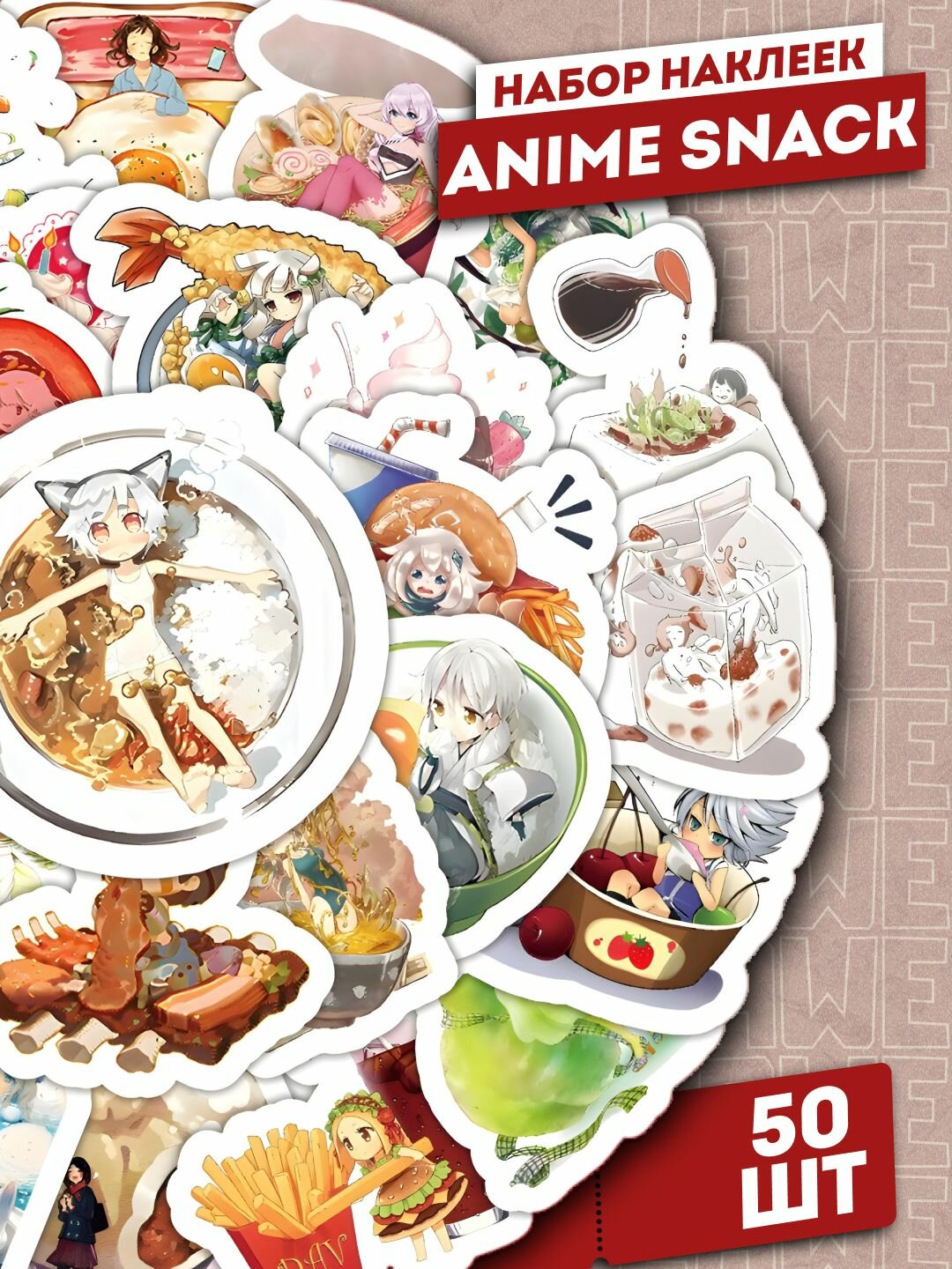 Набор самоклеящихся виниловых наклеек Ramen Anime Girl 50 шт